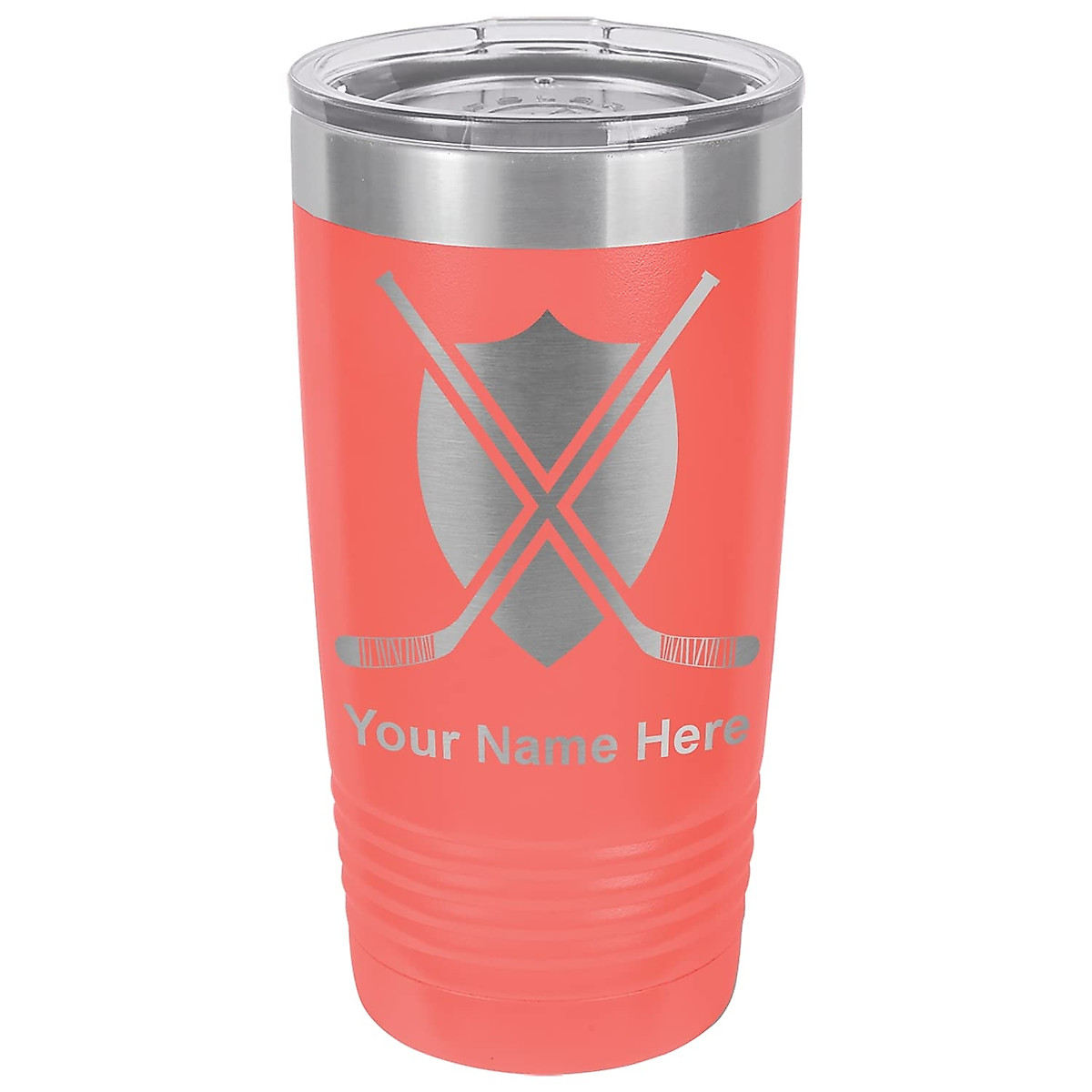 LaserGram 20oz Vacuum Insulated Tumbler Mug, Hockey Sticks, Personalized Engraving Included (Coral)