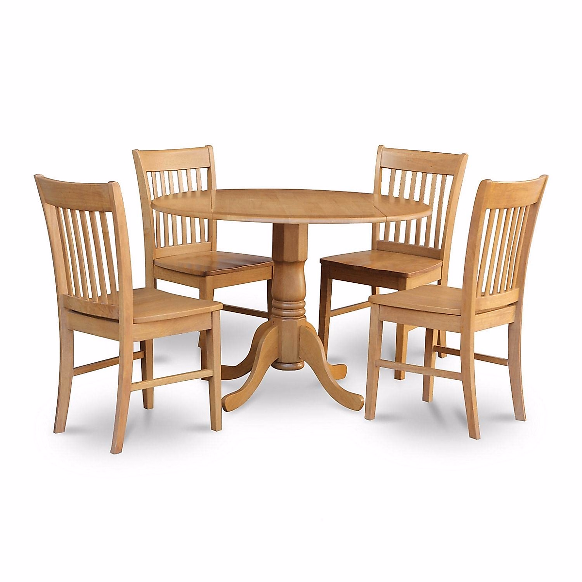 East West Furniture DLNO5-OAK-W 5 Piece Modern Dining Table Set Includes a Round Wooden Table with Dropleaf and 4 Dining Chairs, 42x42 Inch, Oak