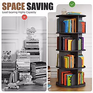 DAOTENGQL 4 Tier Rotating Bookshelf, 360 Spinning Corner Bookcase Tower, Floor Standing Book Shelf Organizer for Bedroom and Living Room, Round Bookshelf for Small Space, Easy to Assemble (Black)