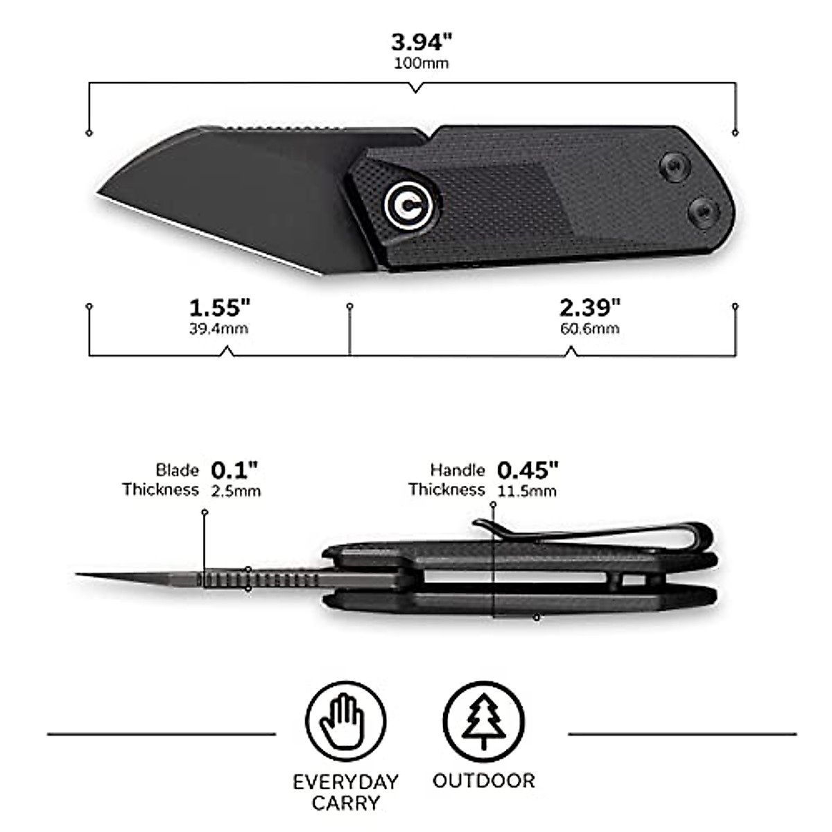 CIVIVI Ki-V Front Flipper Pocket Knife, Double Detent Slip Joint Small Folding Knife with Deep Carry Pocket Clip For Easy EDC C2108B (Black)
