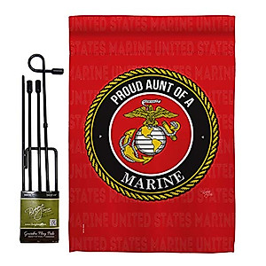 Breeze Decor Proud Aunt Garden Flag Set with Stand Armed Forces Marine Corps USMC Semper Fi United State American Military Veteran Retire Official House Yard Gift Double-Sided, Made in USA