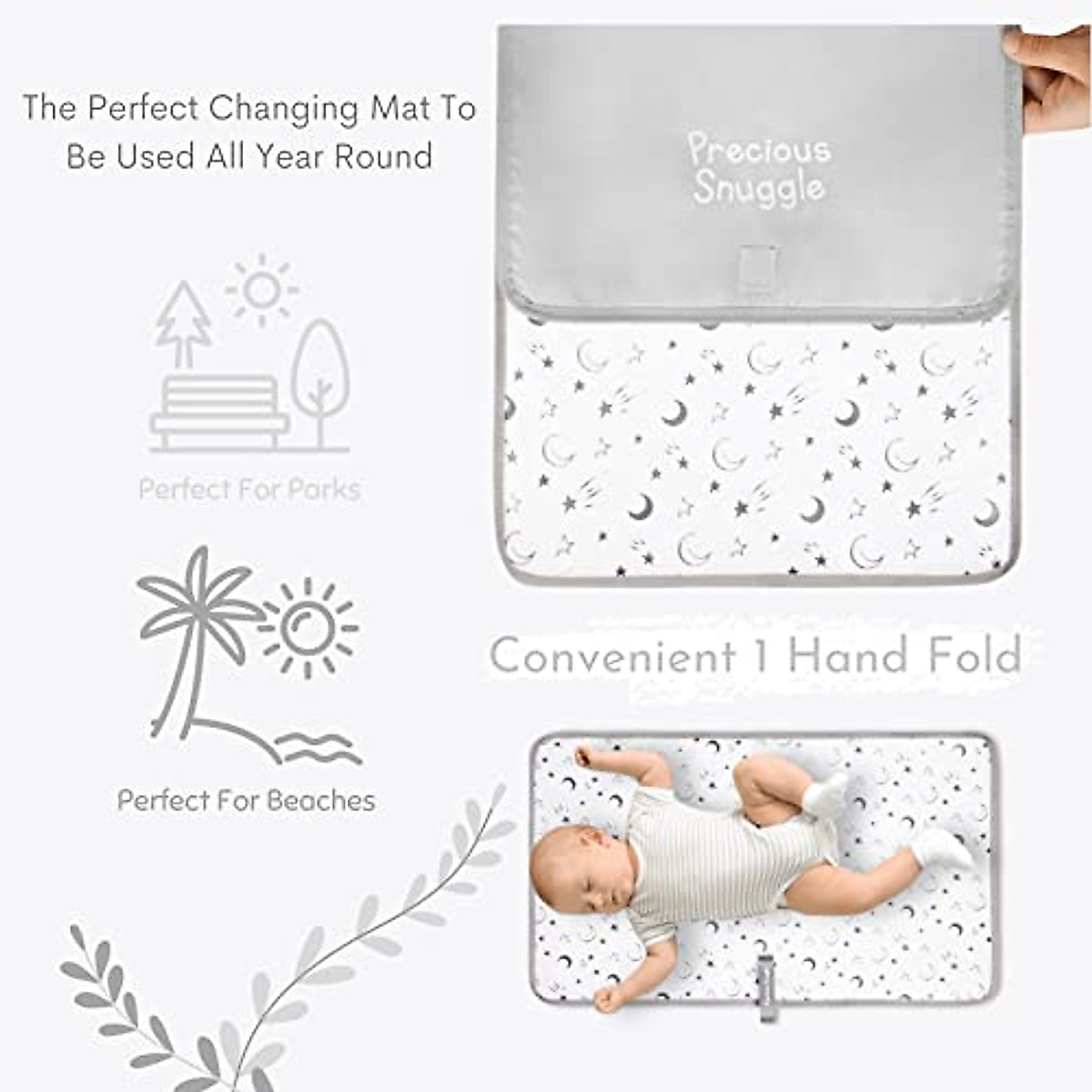 Precious Snuggle Portable Diaper Changing Pad | Waterproof Foldable Baby Changing Mat - Unisex Lightweight Changing Pad - Large Surface - Small & Compact | Double Wipeable Sides (Shooting Stars)