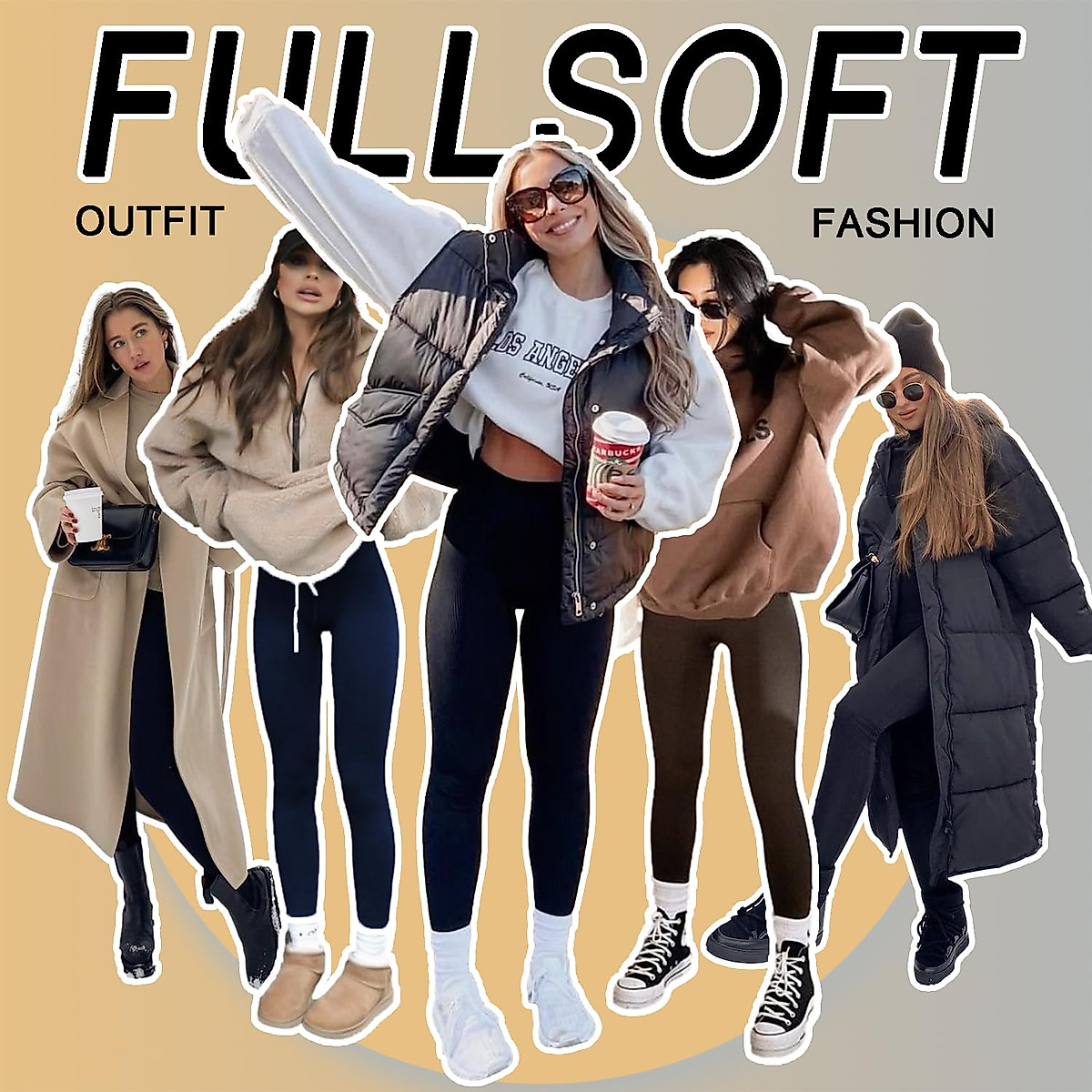 FULLSOFT Fleece Lined Leggings Women Tummy Control High Waisted Workout Winter Warm Soft Yoga Pants(Black,Large-X-Large)