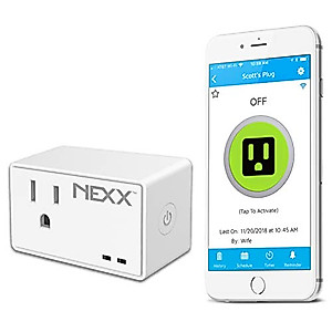NEXX NXPG-100W WiFi Smart Plug with Geofencing Technology Control, Schedule and Monitor Appliances, TVs, Lamps, and More Using Smartphone, Siri, Amazon Alexa, Google Assistant. No Hub Required, White