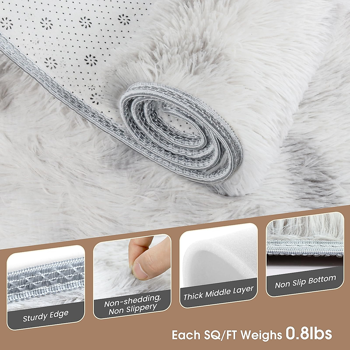 Gogrinliv Fluffy Shag Area Rug, Modern 6.5x7.5FT Rugs for Bedroom, Non-Slip Floor Carpet for Living Room, Soft Plush Area Rugs for Dorm, Nursery, Study Room, Dressing Room Tie-Dyed Light Grey