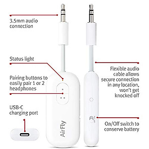 Twelve South AirFly Duo | Wireless Transmitter & AirFly Pro | Wireless Transmitter/Receiver with Audio Sharing for up to 2 AirPods/Wireless Headphones to Any Audio Jack