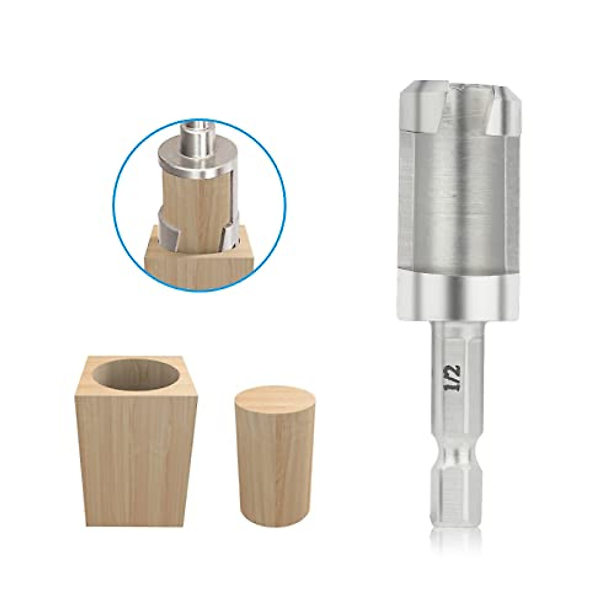 Wood Plug Cutters, 8 Pcs Straight and Tapered Plug Cutter Set 1/4", 5/16”, 3/8", and 1/2" Taper Cutting Tool Cork Drill Bit Knife Set with 1/4 Hex Shank