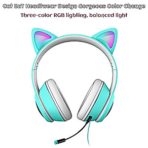 VIGROS Cat Ear Gaming Headphones Wired AUX 3.5mm LED Light, Noise Canceling Game Headphones Stereo Foldable Over-Ear Headsets with Microphone Fit Girls, Kids for PC, PS4, Switch, Xbox, Mobile, Laptop