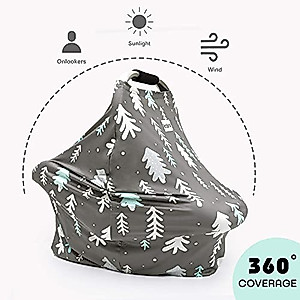 Baby-Car-Seat-Covers-ACRABROS Multifunctional Infant Car Seat Canopy,Nursing Cover Breastfeeding Scarf Soft Breathable Stretchy 360 Coverage,for Boys Girls,Gray