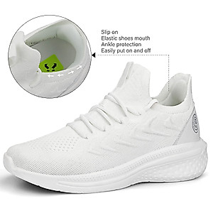 Pujcs Womens Slip On Walking Shoes Breathable Trail Running Shoes Lightweight Casual Sneakers Mesh Gym Shoes Non Slip Workout Shoes White Size 10.5