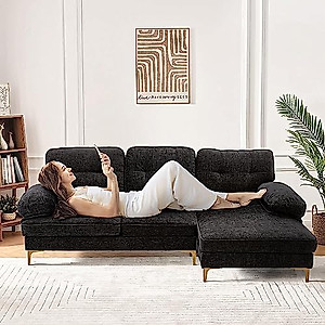 VERYKE L Shape Sectional Sofa Couch,85'' Modern Chenille Fabric Sectional Sofa with Metal Legs and Removable Cover for Living Room