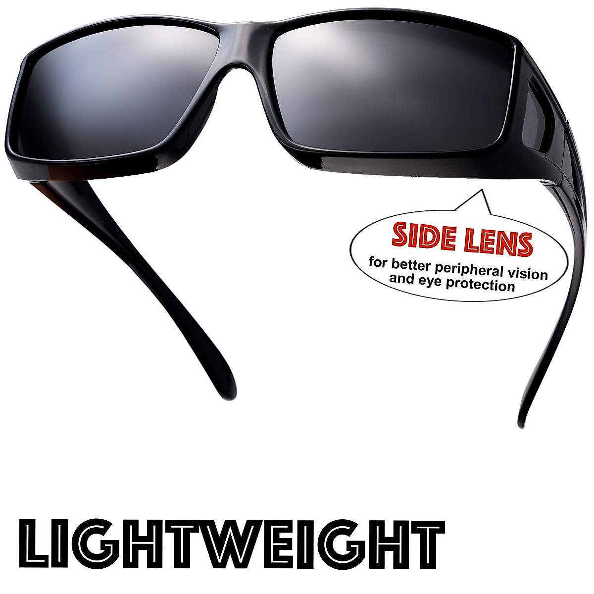 The Fresh High Definition Polarized Wrap Around Shield Sunglasses for Prescription Glasses - Gift Box Package (F701-Black, Grey(Including side lens))