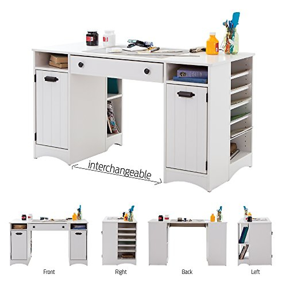 South Shore Artwork Craft Table with Storage, Pure White