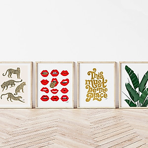 Creative Collage Set of 4 | Leopard | Plant | This Must Be the Place | Lips | Wall Art | Poster | Art Print | Dorm Room Decor | Poster | Made in USA | Gallery Grade | Unframed (8x10)