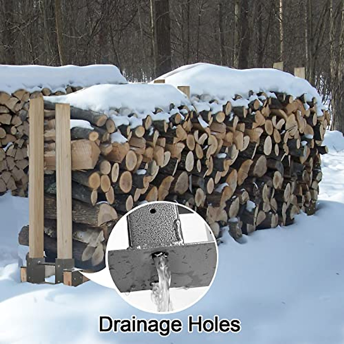 MOFEEZ Outdoor Firewood Log Storage Rack 2x4 Bracket Kit, Fireplace Wood Storage Holder, Adjustable to Any Length - Grey, Three Bases