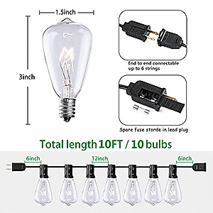 SUNSGNE 10Ft Outdoor Patio String Lights with 11 Edison Bulbs (1 Spare), Edison Bulb String Lights for Garden Backyard Porch Bistro Party Deck Umbrella, Brown