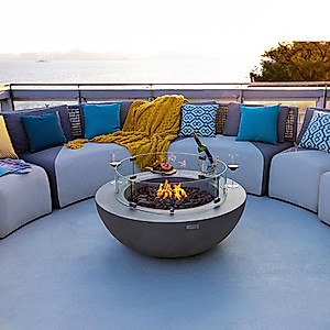 Lunar Bowl Concrete Fire Pit 42" x 42" Outdoor Patio Firepit Includes Lava Rocks Modern Fire Pits & Outdoor Fireplaces for Garden, Deck, Indoor & Outdoor Heating