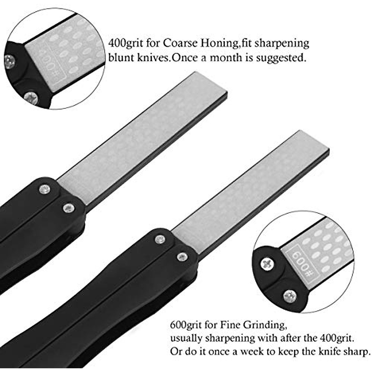 XILEWHZF 2 Pcs 400/600 Grit Portable Handheld Double Sided Sharpener Pocket Diamond Knife Sharpening Stone for Kitchen, Garden, Outdoor tools Fine/Coarse Grinding （Black/Orange）