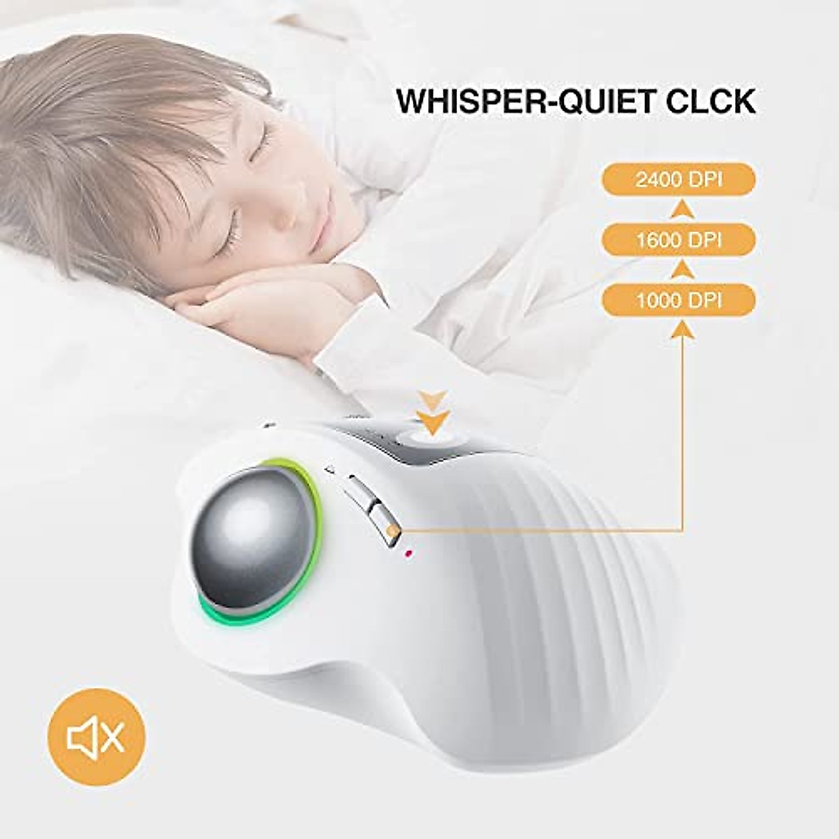 ProtoArc Wireless Bluetooth Trackball Mouse, EM01 2.4G RGB Ergonomic Rechargeable Rollerball Mice, 3 Device Connection&Thumb Control, Compatible for PC, iPad, Mac, Windows-White Silver