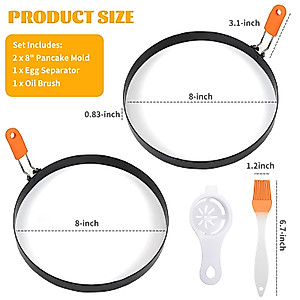 8 Inch Large Omelette Ring for Griddle, 2 Packs 8" Stainless Steel Non-stick Omelet Ring, Round Pancake Rings Griddle Omelette Egg Ring Crumpet Ring Muffin Ring with Silicone Handle