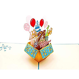 iGifts And Cards Happy 21st Blue Birthday Party Box 3D Pop Up Greeting Card - Awesome Twenty-one, Cute, Congrats, Unique, Celebration, Feliz Cumpleaños, Balloons, Gift, Presents