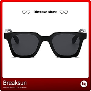 Breaksun Fashion Square Sunglasses for Women Men Trendy Classic Square Frame Sun Glasses Designer Style (Black/Grey)
