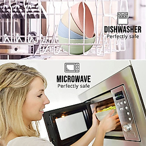 shopwithgreen Wheat Straw Cereal Bowls with Dust-Proof Lid, Resuable Bowls for Kitchen, Set of 4, Microwave and Dishwasher Safe, for Soup, Oatmeal, Ramen, RV, Camping, Kids, College Dorm Room, 24 OZ