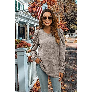 Sweaters for Women 2024 Fall Crew Neck Tunic Tops Sweatshirts Fashion Clothes Khaki L