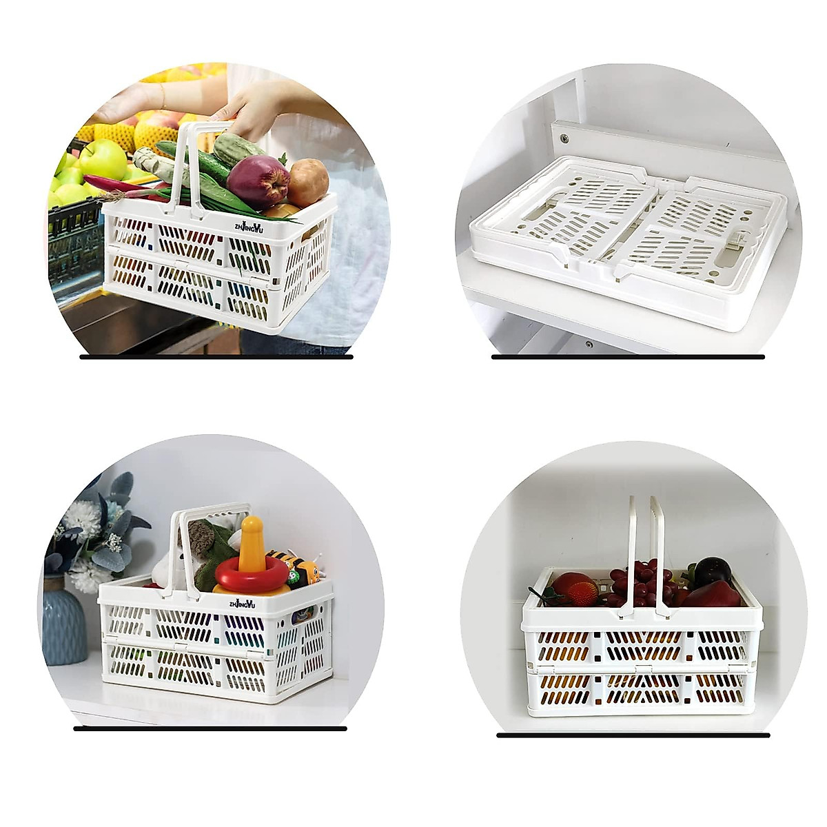 ZHJINGYU crates for storage,plastic baskets for organizing,collapsible shopping basket,foldable crate with Handles,collapsible storage crate,car basket,for Kitchen,Bathroom,Medicine (White, S)