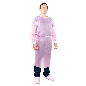 Nobles Universal Size Pink Disposable Isolation Gowns - Latex-Free Gown is Fluid Resistant with Knitted Cuffs - Medical & PPE Gowns - Ideal Safety Protection for Women & Men (Case of 50)
