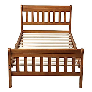 SOFTSEA Twin Platform Bed Frame with Headboard and Footboard for Kids, Solid Wood Twin Bed Frame with Support Slats/Easy Assembly (Twin, Oak)