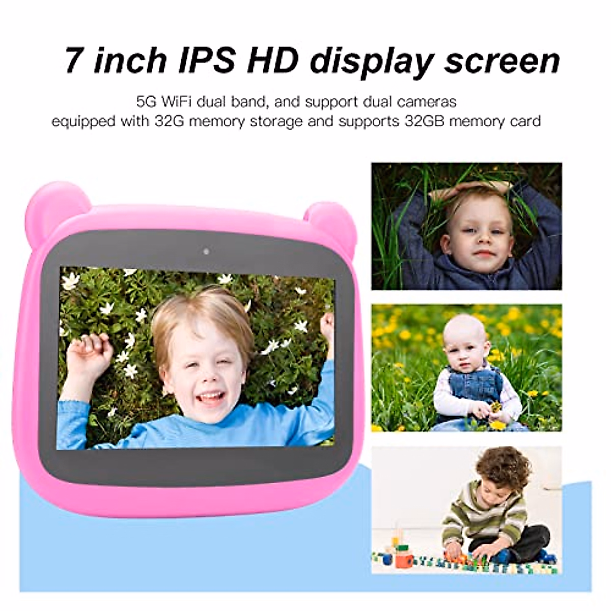 HEEPDD Kids Tablet, HD Tablet 32GB ROM 5000mAh US Plug 100‑240V 7 Inch Screen Dual Camera for Game (US Plug)