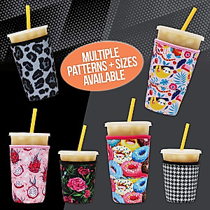 Brew Buddy Iced Coffee Insulated Sleeve - Insulator Holder Sok for Cold Beverages, Neoprene Cup Sock - Compatible for Starbucks, Dunkin & McDonalds Coffee Java Cover (Large, Rainbow Hearts)