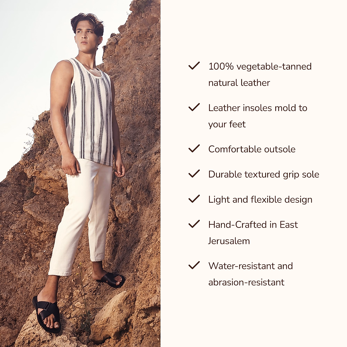 Asher - Leather Slide On Sandal - Mens Sandals