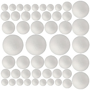 50 Pack Craft Foam Balls, 5 Sizes(1-2.4 Inches),White Polystyrene Smooth Round Balls, Foam Balls for Arts and Crafts, Christmas, DIY Craft for Home, Supplies School Craft Project and Holiday Party。