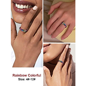 FOCALOOK Womens Rainbow Ring Fashion Fun Ring Triple Interlocked Fidget Ring (Rainbow,8)