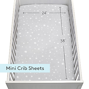 Newton Baby Fitted Mini Crib Sheets (2-Pack) | Organic Muslin Cotton, Breathable & Soft Baby Sheets, Washable Baby Mattress Sheets, Fits Any Mini Sized Crib 24" x 38", Stardust Twilight Grey + White
