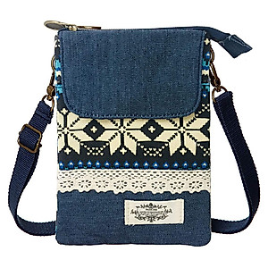 LassZone Small Crossbody Bag for Women Canvas Mobile Phone Purse Mini Shoulder Bags National Pattern Handbags Coin Pouch Wallet