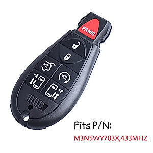 Keyless Remote Key Fob Replacement fits for 2008-2020 Dodge Grand Caravan, 2008-2016 Chrysler Town and Country (M3N5WY783X) 433MHZ,Pack of 2