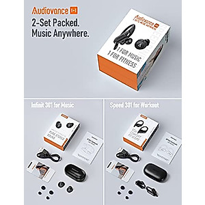 Audiovance 2 Sets Wireless Earbuds Bluetooth Headphones Ideal Gifts, Infinit 301 & Speed 301, 2 Sets Wireless Ear Buds for iPhone & Android (SPIF 301)