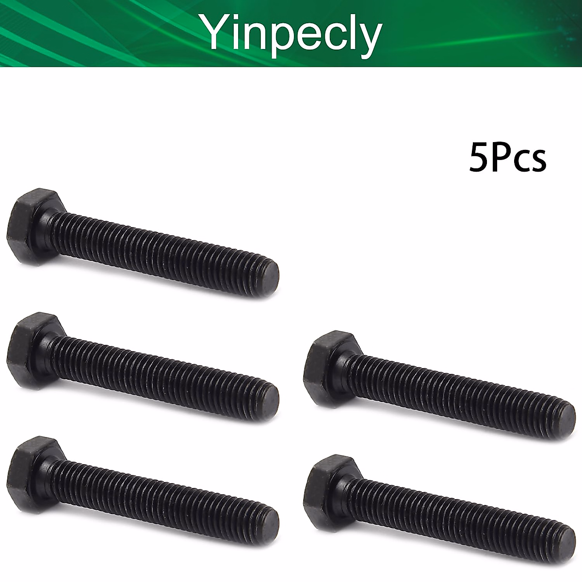 Yinpecly M10x60mm External Hex Head Screw Bolts Carbon Steel Grade 8.8 Metric Thread Hexagon Bolts Fastener 2.64"x0.63"x0.63"(LxWxH) for Machinery Furniture Hardware Black 5pcs