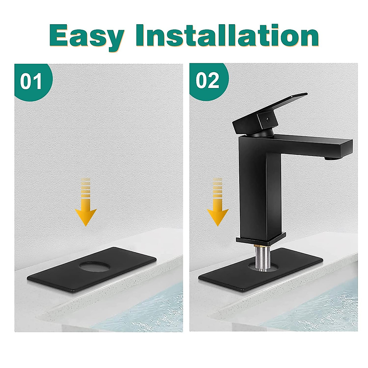 GZJoSum 6 Inch Sink Hole Cover Deck Plate, Faucet Hole Cover Plate for 1-3 Hole Bathroom Mixer Tap, Rectangle Stainless Steel Kitchen Escutcheon Plate (Matte Black)