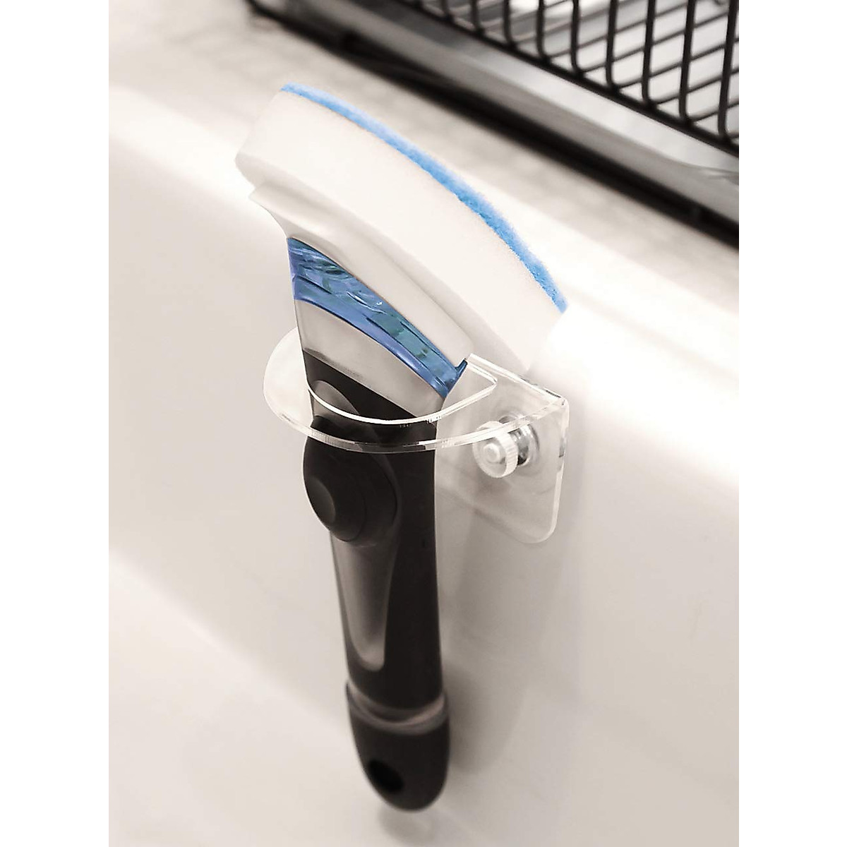 2 Pack Dish Brush Holder, Kitchen Clear Acrylic Sink Caddy Organizer, Vertical Scrub Brush Holder - Secure Suction Seals to Kitchen Sink(Clear)