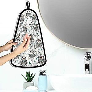 visesunny Owl Hand Towel for Kitchen Bathroom Decor Soft Absorbent Cotton Dish Towel with Hanging Loop Botton Cleaning and Drying Washcloth