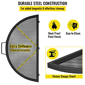 VEVOR Foldable Fire Pit Grate Round Heavy Duty X-Marks BBQ Grill with Portable Handle & Support Wire for Outdoor Campfire Party & Gathering, 30 Inch Black