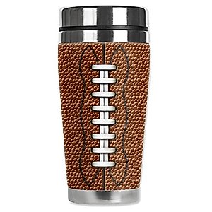 Mugzie "Football" Stainless Steel Travel Mug with Insulated Wetsuit Cover, 20 oz, Black