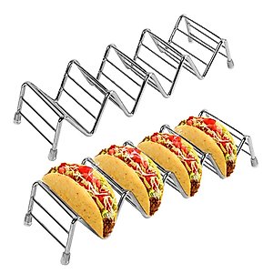 Taco Holders set of 2,Stainless Steel Taco Shell Holder Stand,Taco Tray Plates for Taco Bar Gifts Accessories,Holds 4 Tacos Each,Oven Safe for Baking, Dishwa sher and Grill Safe