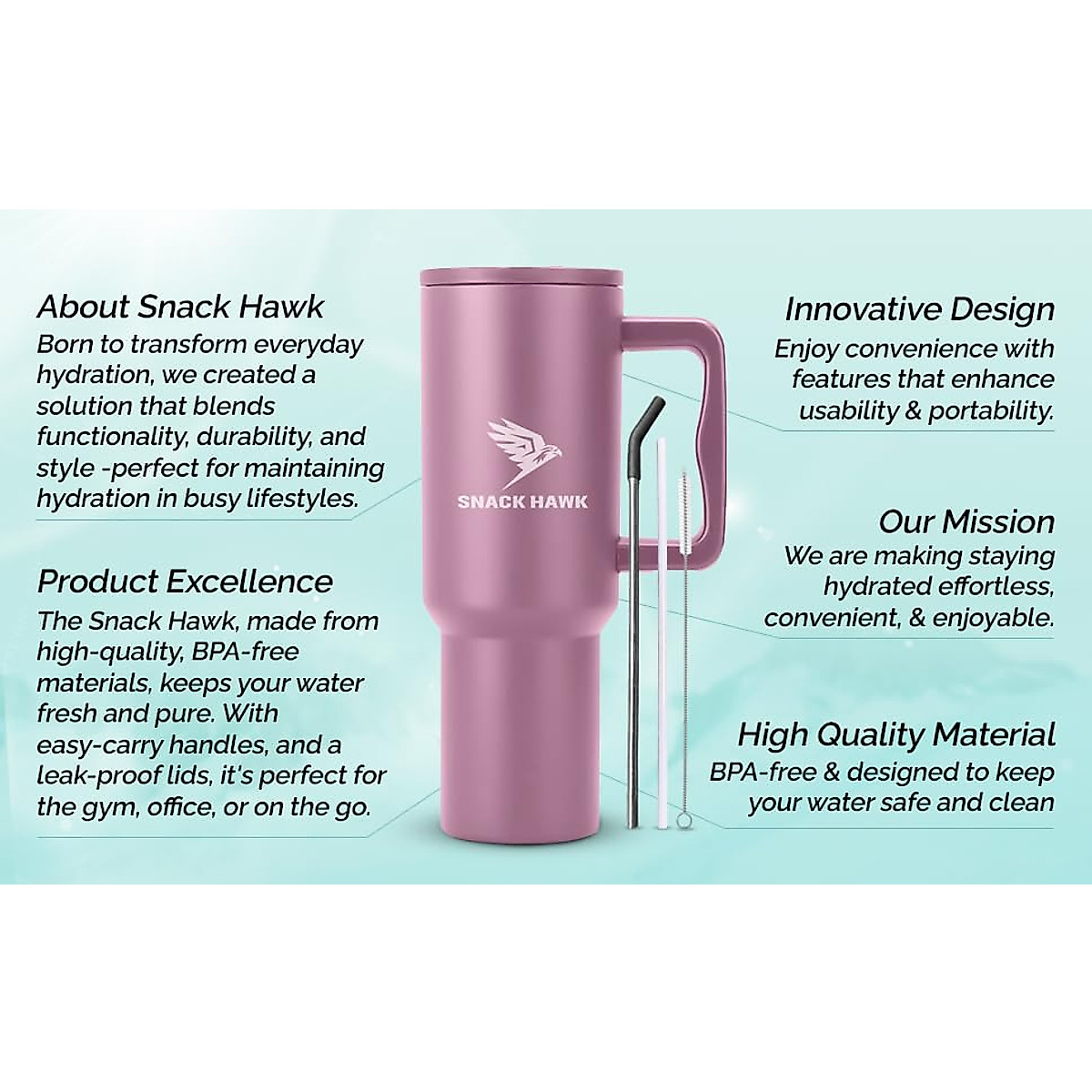 Snack hawk 40oz Insulated Stainless Steel Travel Coffee Tumbler with Handle and Straw | 100% Leak-Proof Mug | Car Cupholder Friendly | Perfect Water Cup Gift for Everyone