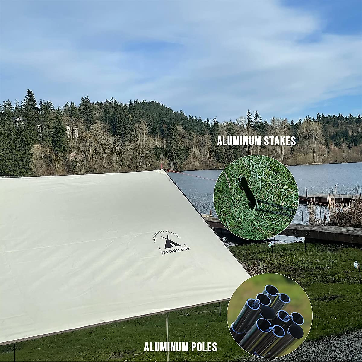 Intermission Camping Tarp and Pole Kit, 10 * 10ft, Waterproof, Lightweight for Camping,Camping tarp with Poles,Waterproof Camping tarp, Backpacking, Outdoor, Picnic, Sunshade,Ultralight Aluminum Pole