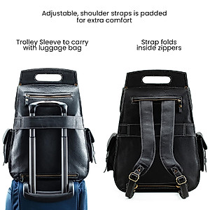 Handmade World Vintage Full Grain 18 Inch Black Leather Laptop Large Backpack Casual Bookbag Daypack Camping Travel Rucksack Knapsack